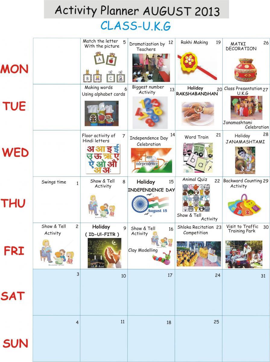 August 2013 For Class LKG to V | Sachdeva Public School